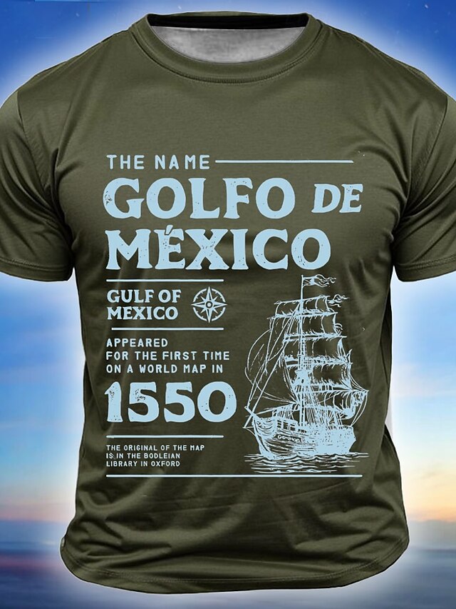 Men's Short Sleeve Graphic T-Shirt | Gulf of Mexico 1550 Historical Map | Bodleian Library Ship ...