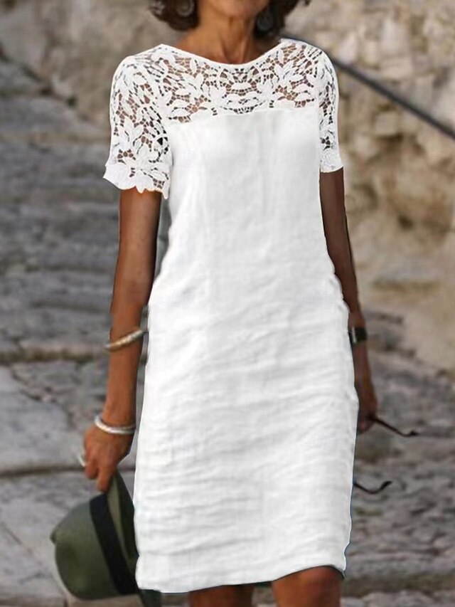 Mujer vestido largo vestido largo Vestido informal Vestido de lino de algodón Vestido de una ...