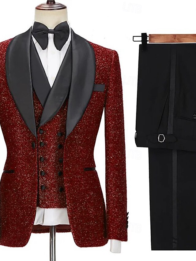Men's Prom Party Suits Black Red Fashion Luxury Solid Colored Standard ...