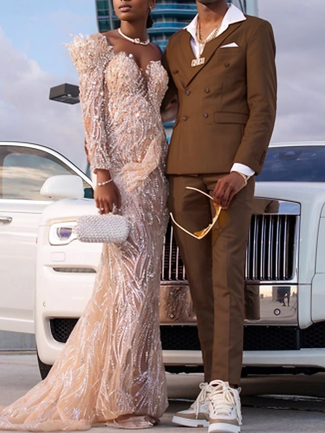 Men's Prom Party Tuxedos Party Suits Brown Fashion Formal Solid Colored ...