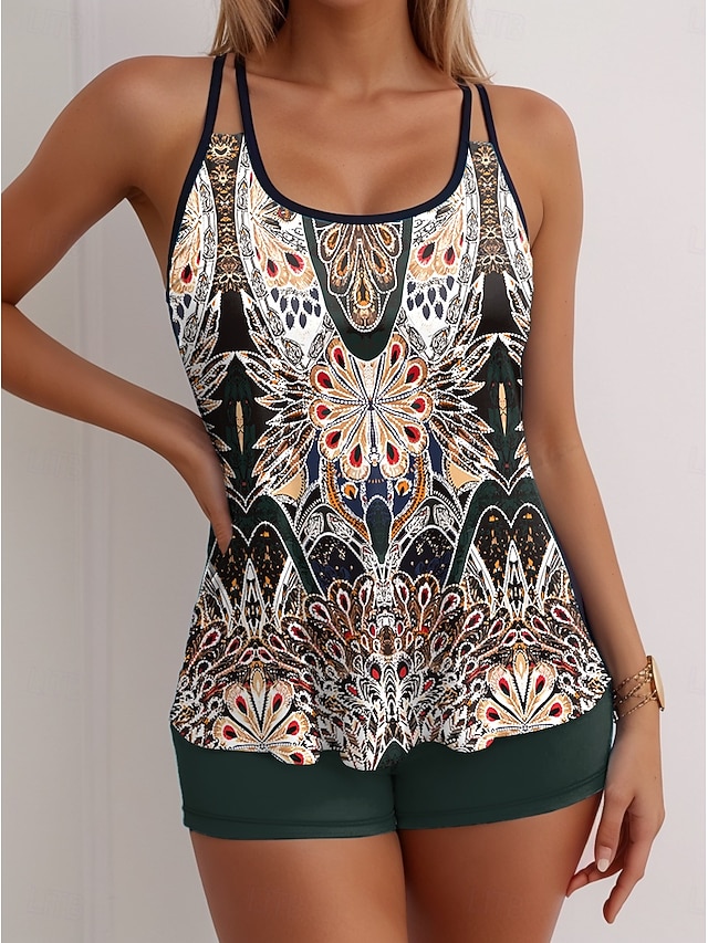 Women's Tankini 2 Piece Swimsuit Boho Boy Leg Backless Vacation Beach ...