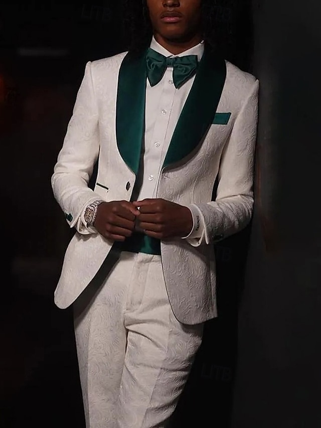 Men's Wedding Party Party Suits White Fashion Luxury Jacquard Floral ...