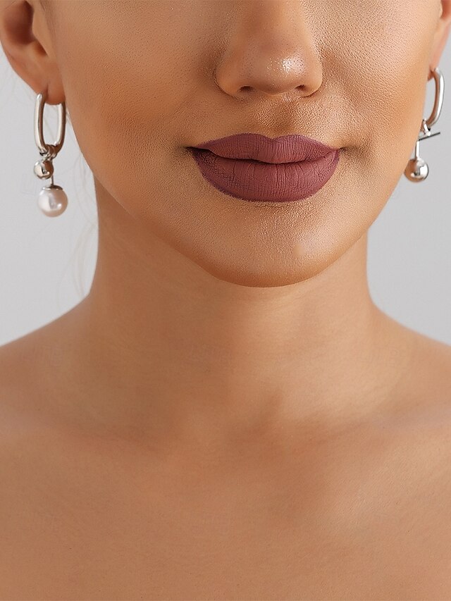 Women's chic asymmetrical hoop earrings with pearl and metal ball ...