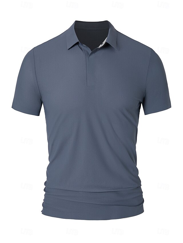Men's Polo Work Street Hidden Placket Classic Short Sleeve Vacation ...