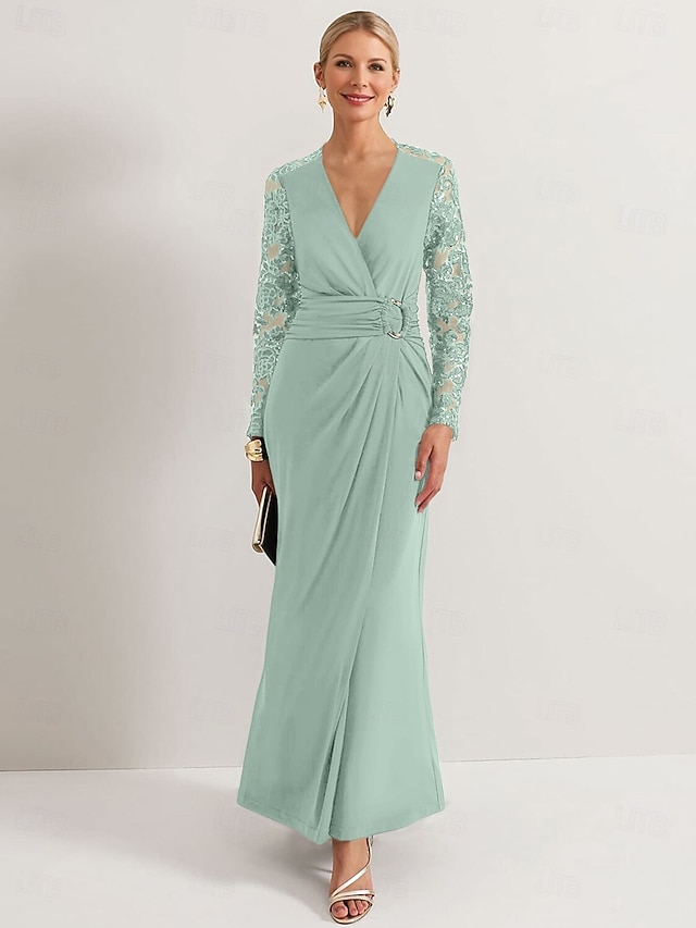 Sheath Dress Mother of the Bride Dress Elegant V Neck Ankle Length ...