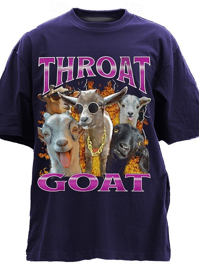 Mens Short Sleeve Graphic T-Shirt with 'THROAT GOAT' Pun Funny Goats ...
