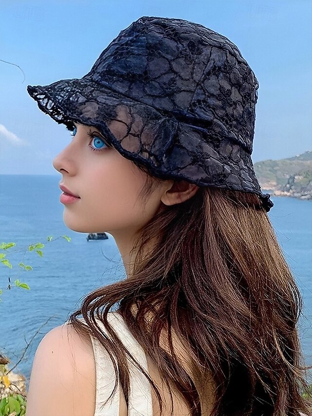 Women's Lace Bucket Hat – Elegant Floral Mesh Sun Hat, Breathable ...