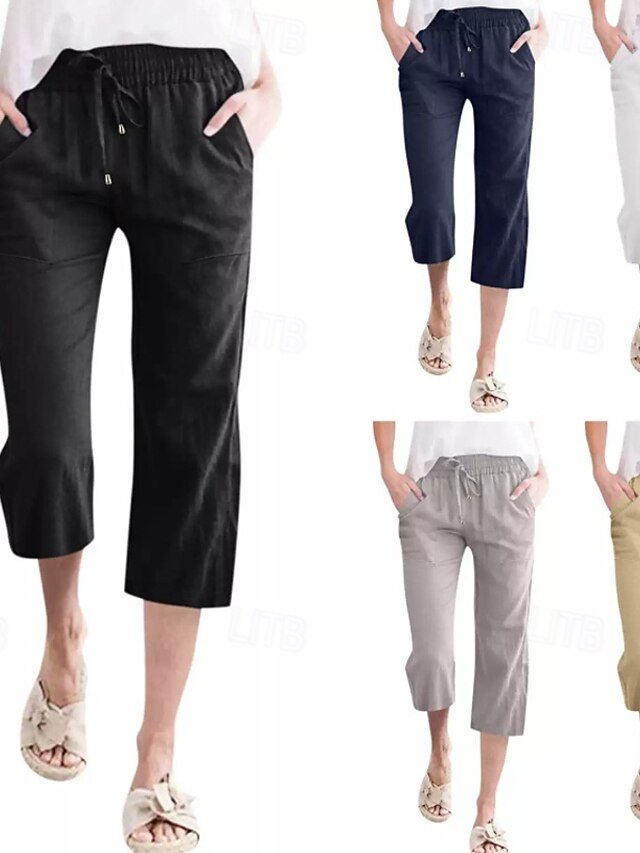 Women's Capri Pants Slacks Streetwear Casual Calf-Length Natural Plain ...