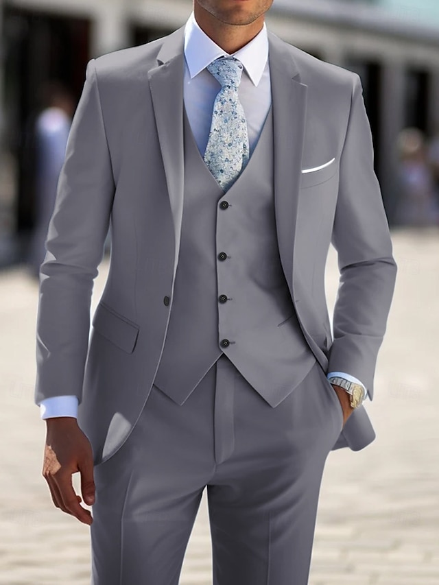 Men's Wedding Spring Wedding Suits Sky Blue Light Grey Solid Colored ...