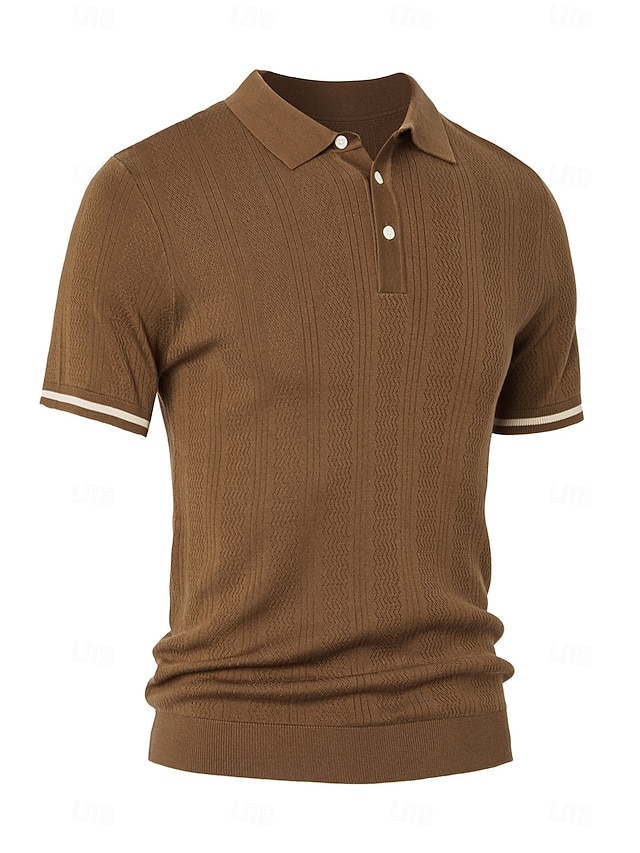 Men's 100% Lyocell Business Casual Fold Over Collar Knit Polo Button ...