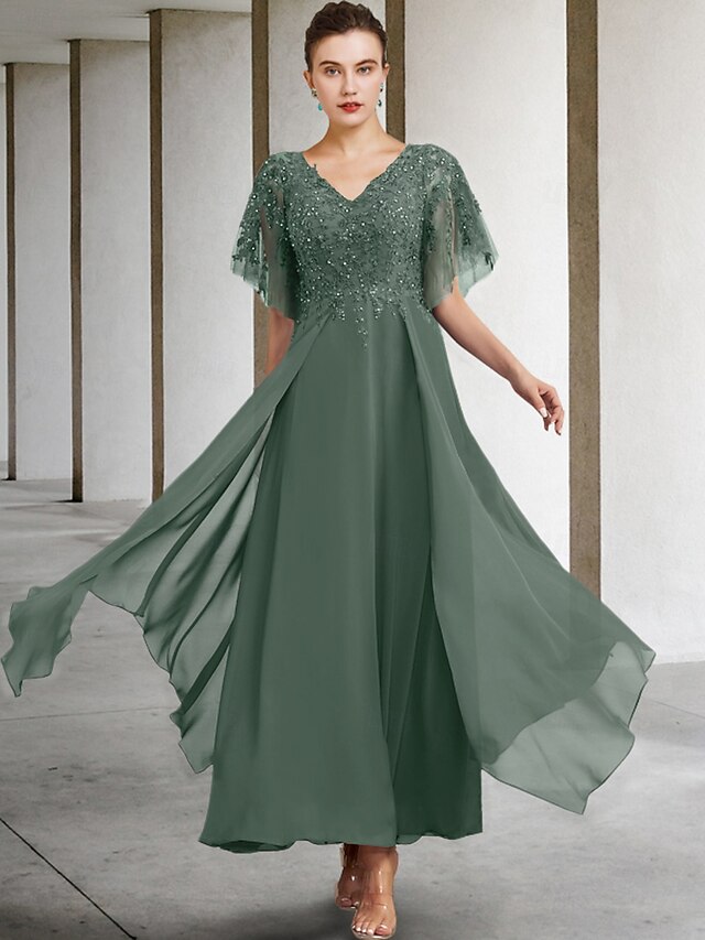 A-Line Plus Size Curve Mother of the Bride Dress Elegant Jewel Neck ...