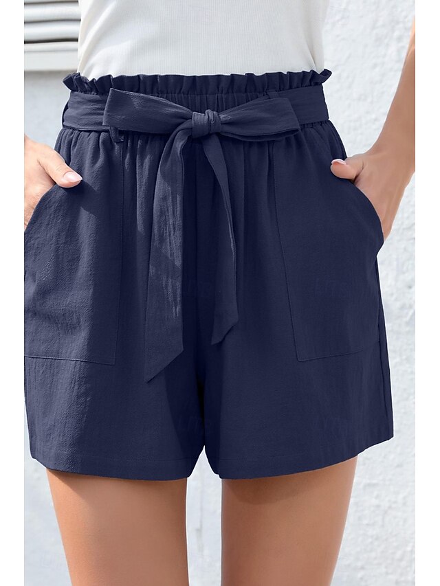 Women's Faux Cotton Linen Shorts Slacks Streetwear Casual Short Natural ...