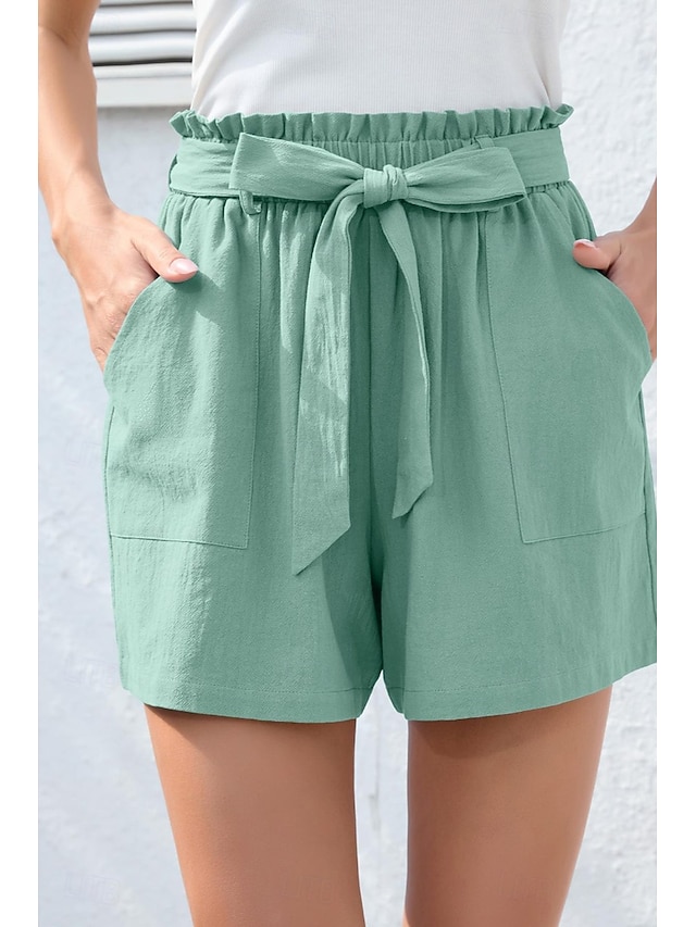 Women's Faux Cotton Linen Shorts Slacks Streetwear Casual Short Natural ...