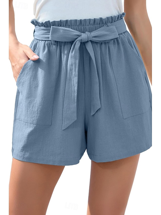 Women's Faux Cotton Linen Shorts Slacks Streetwear Casual Short Natural ...
