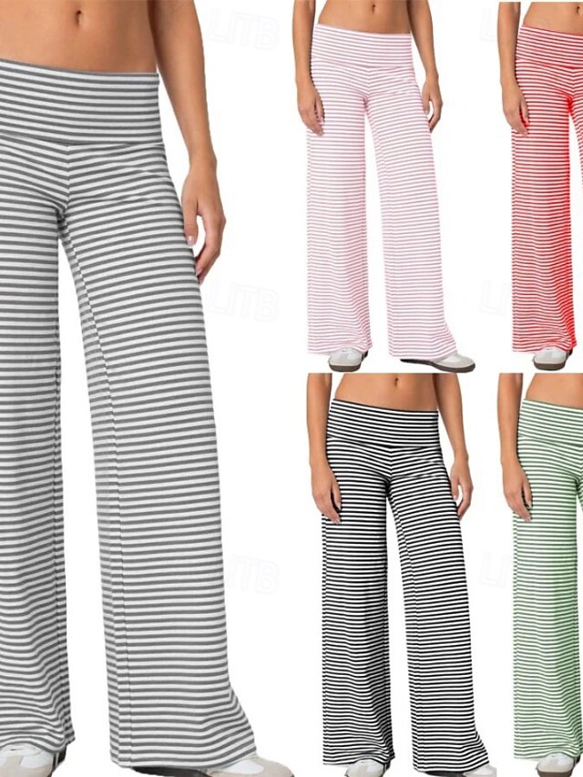 Women's Pants Slacks Streetwear Casual Full Length Natural Striped ...