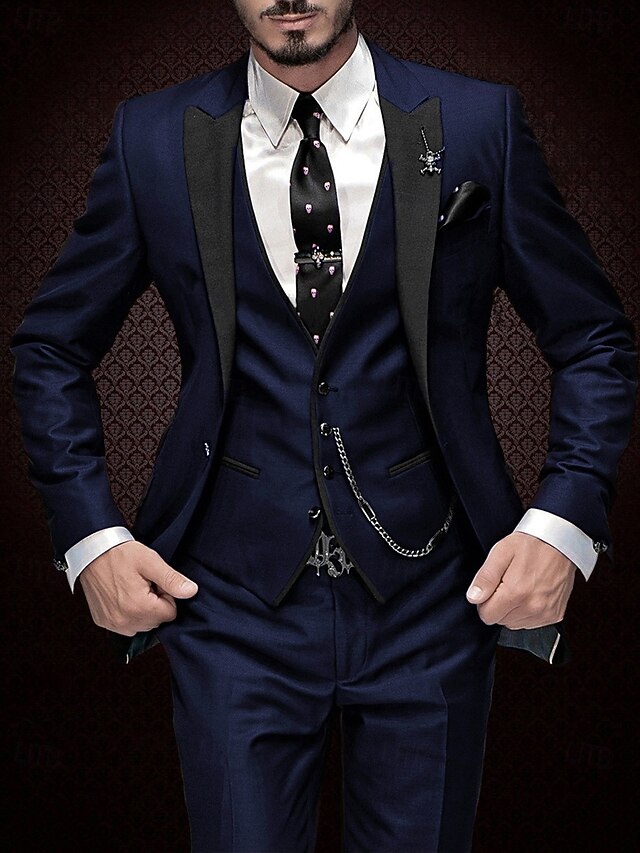Men's Wedding Party Suits Peak Black Burgundy Daily Business Solid ...
