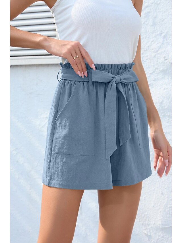 Women's Faux Cotton Linen Shorts Slacks Streetwear Casual Short Natural ...