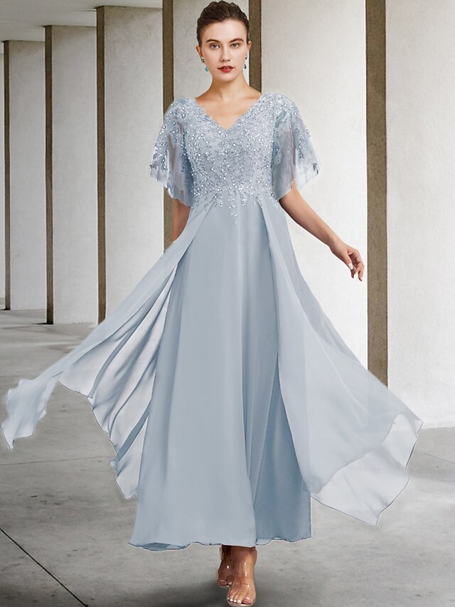 A-Line Plus Size Curve Mother of the Bride Dress Elegant Jewel Neck ...