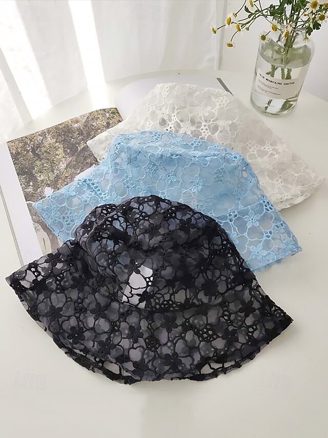 Women's Lace Bucket Hat – Elegant Floral Mesh Sun Hat, Breathable ...
