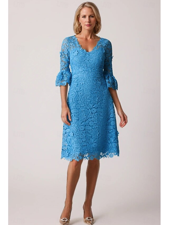 A-Line Dress Mother of the Bride Dress Elegant Vintage V Neck Tea ...