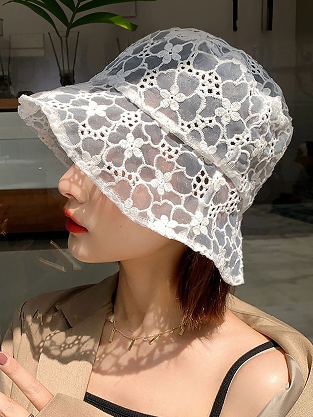 Women's Lace Bucket Hat – Elegant Floral Mesh Sun Hat, Breathable ...