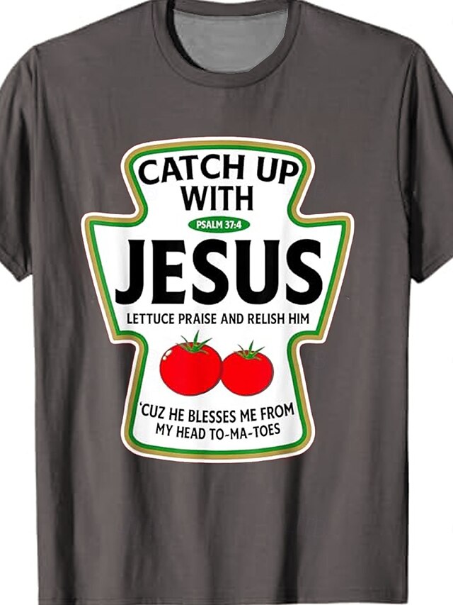 Christian Pun Men's T-Shirt: Catch Up With Jesus Lettuce Praise & Relish Him, Humorous Religious ...