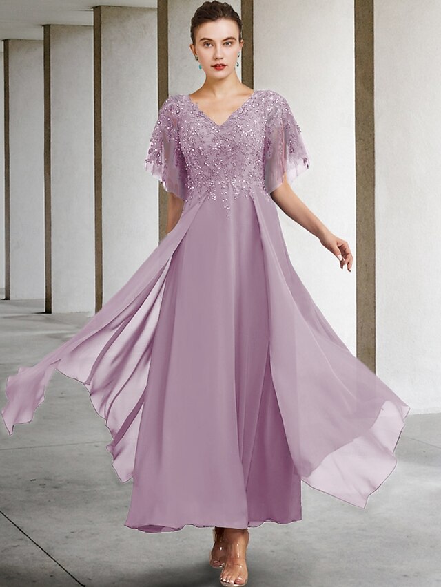 A-Line Plus Size Curve Mother of the Bride Dress Elegant Jewel Neck ...
