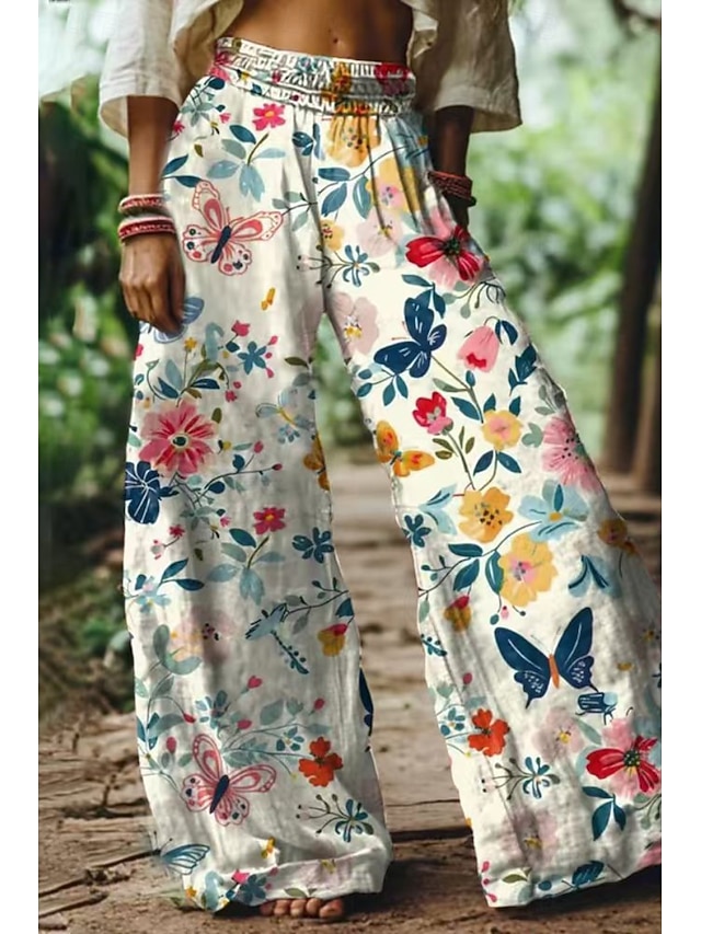 Women's Faux Cotton Linen Slacks Streetwear Casual Full Length Natural ...