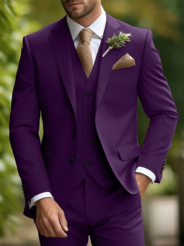 Men's Wedding Spring Wedding Suits Notch Burgundy Khaki Daily Business ...