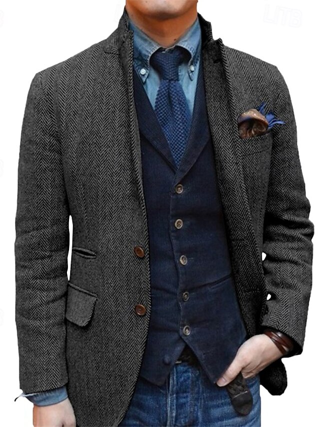 Men's Retro Vintage Tweed Blazer Herringbone Wool Blazer Sport Coat ...