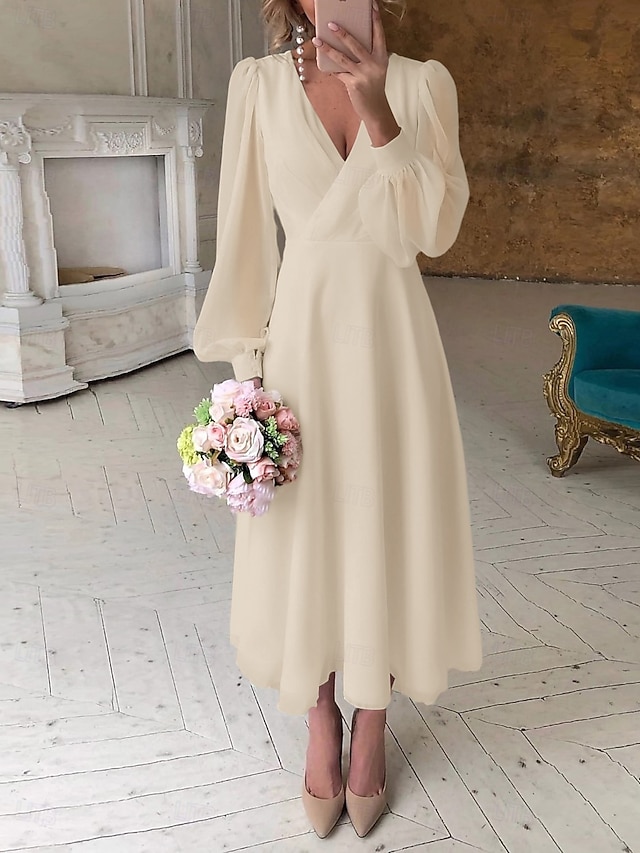 A-Line Ankle Length Little White Dress Party Dresses Bridal Shower ...