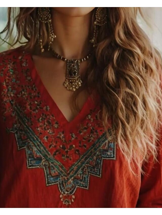 Women's Boho Blouse Floral Graphic Bohemia Vintage Tropical 3/4 Length ...
