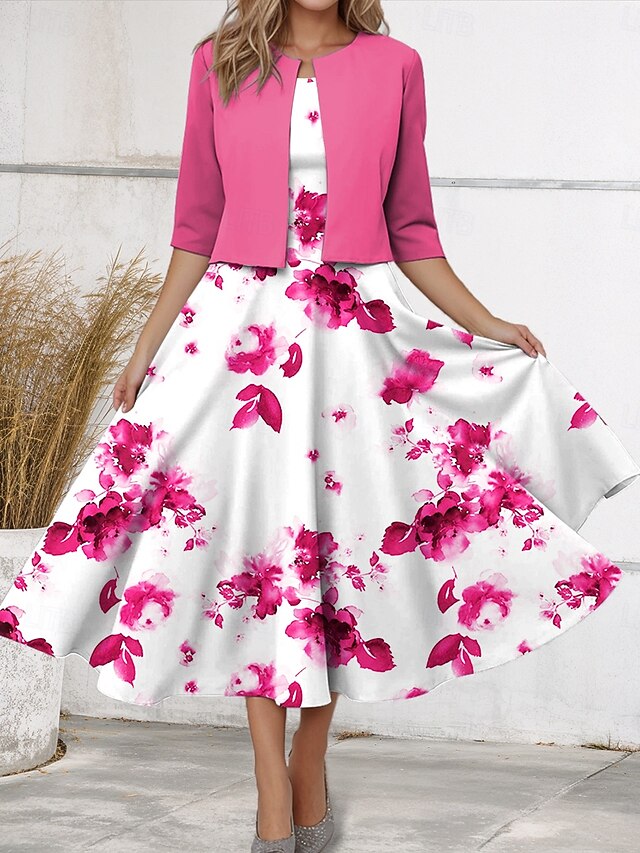 Women's Two Piece Dress Sets Midi Dress with Jacket Elegant A Line ...