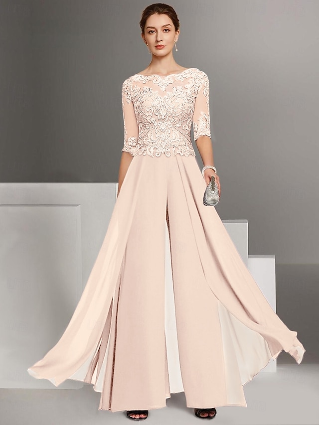 Two Piece Jumpsuit Pantsuit Floor Length Half Sleeve Bateau Neck ...