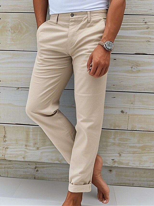 Men's Chinos Slacks Chino Pants Buttons Pocket Plain Comfort Daily ...