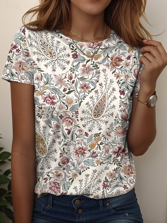 Women's T Shirt Graphic Paisley Vintage Stylish Casual Short Sleeve ...