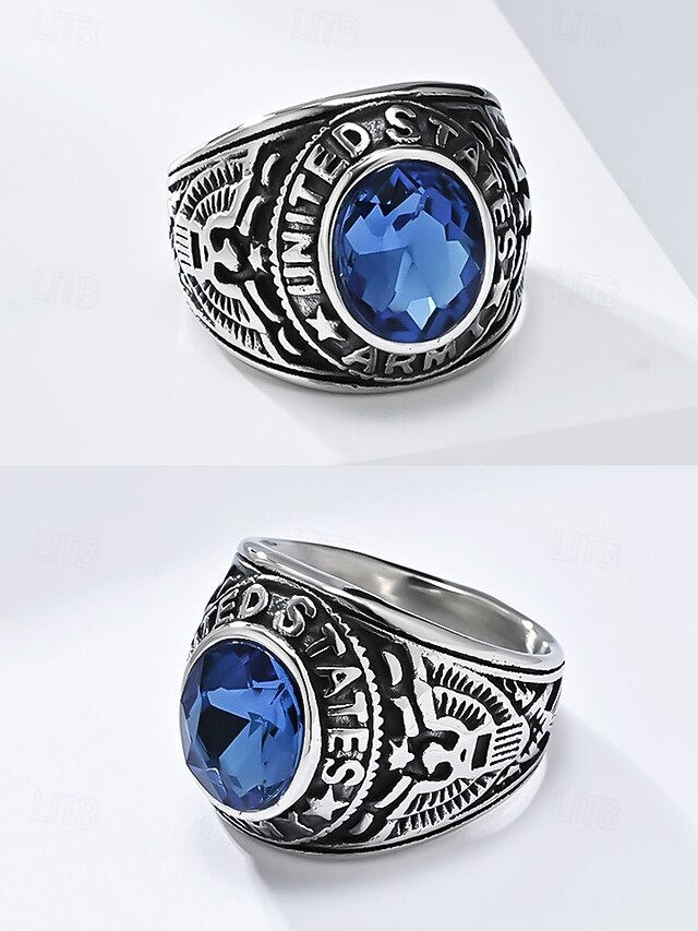 Men's Vintage Army Ring with Emerald Green Gemstone – Antique Silver ...