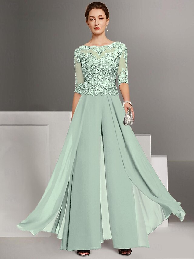 Two Piece Jumpsuit Pantsuit Floor Length Half Sleeve Bateau Neck ...