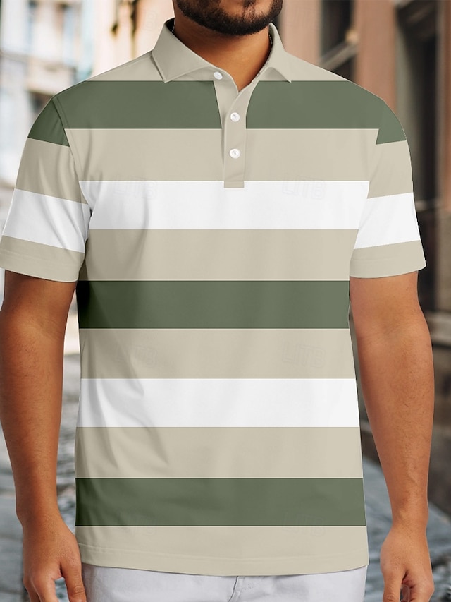 Men's Horizontal Stripes Rugby Polo Short Sleeve Polo Shirts Collared ...