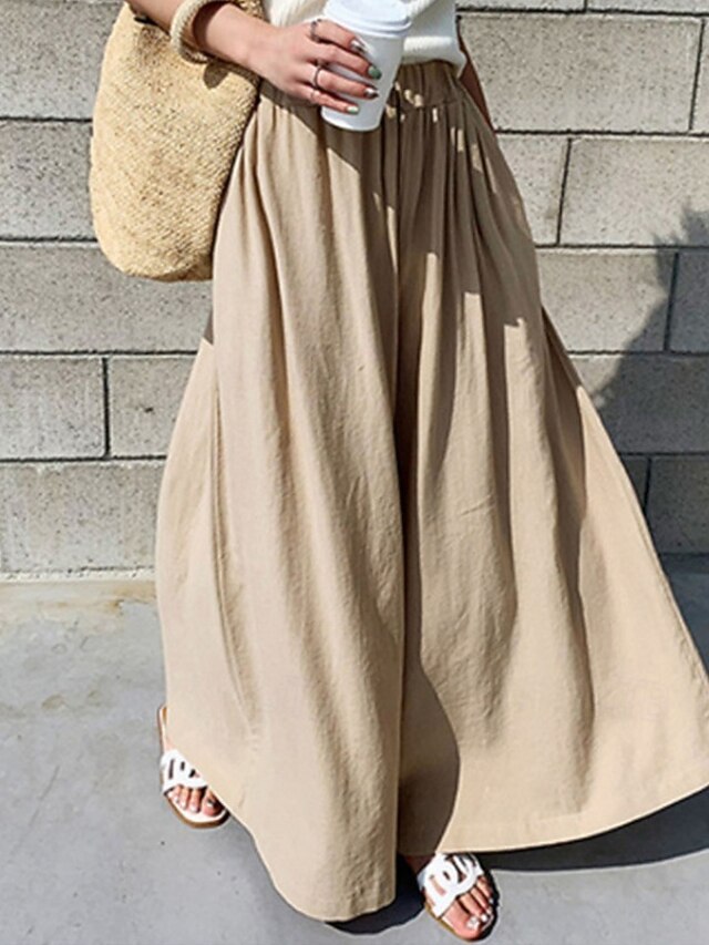 Women's Cotton Linen Pants Slacks Fashion Streetwear Full Length ...