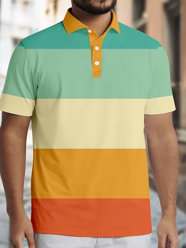 Men's Horizontal Stripes Rugby Polo Short Sleeve Polo Shirts Collared ...