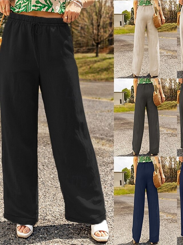 Women's Cotton Linen Pants Slacks Streetwear Casual Full Length Natural ...
