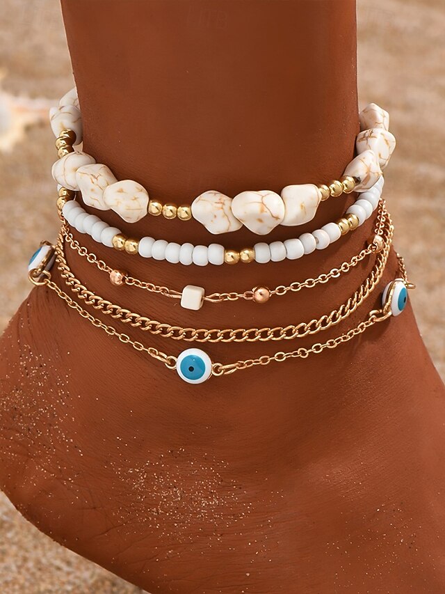 Turquoise and Gold Anklet Set for Women | Beach-Inspired Anklets with ...