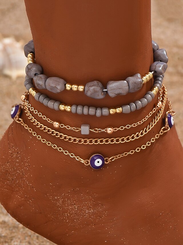 Turquoise and Gold Anklet Set for Women | Beach-Inspired Anklets with ...