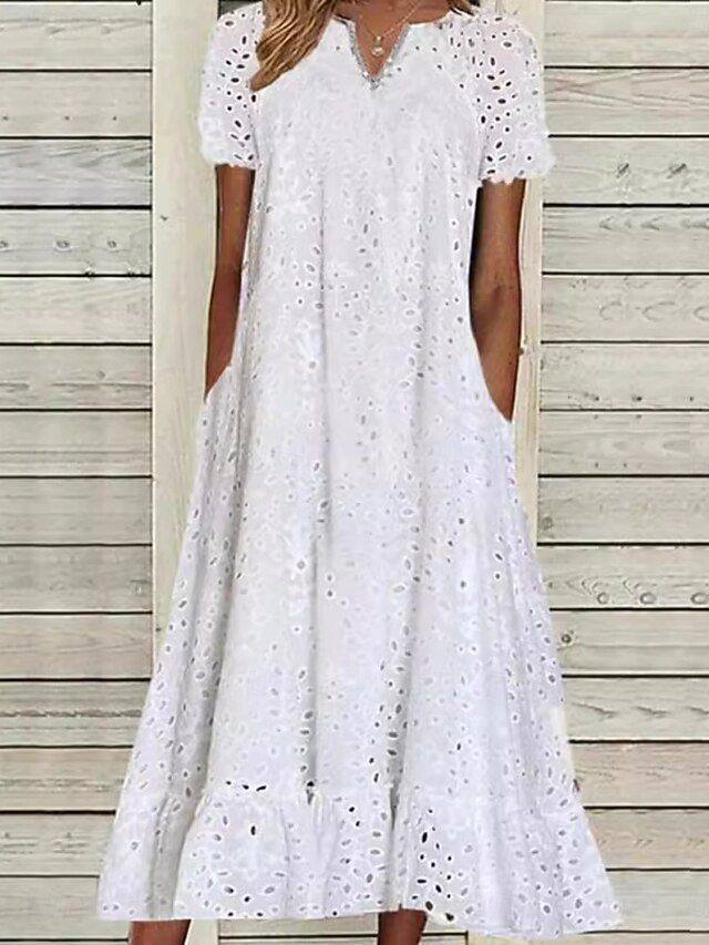 Dames Halflange jurk A lijn jurk Zomerjurk Casual Dagelijks Normale pasvorm Effen Korte mouw V ...