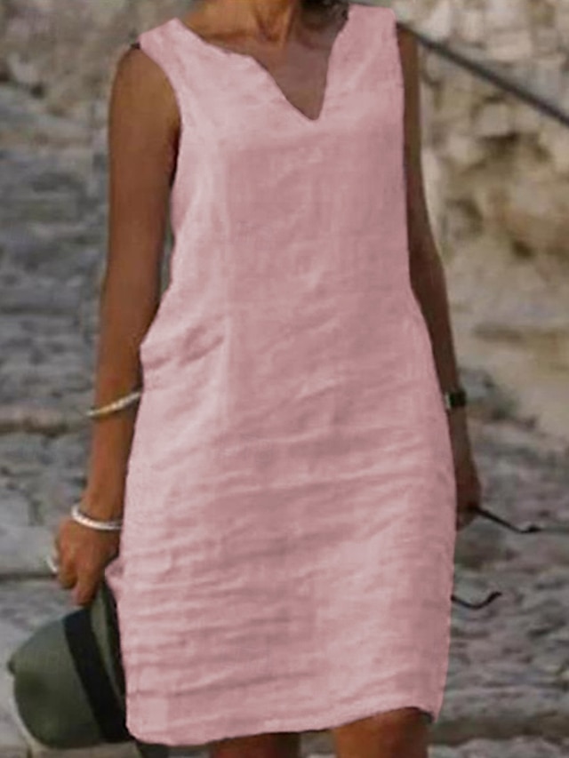 Mujer Vestido Midi Vestidos de lino y algodón Vestido informal Vestido de lino de algodón ...