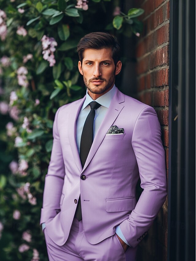 Men's Wedding Party Suits Lilac Purple Summer Fashion Formal Solid ...