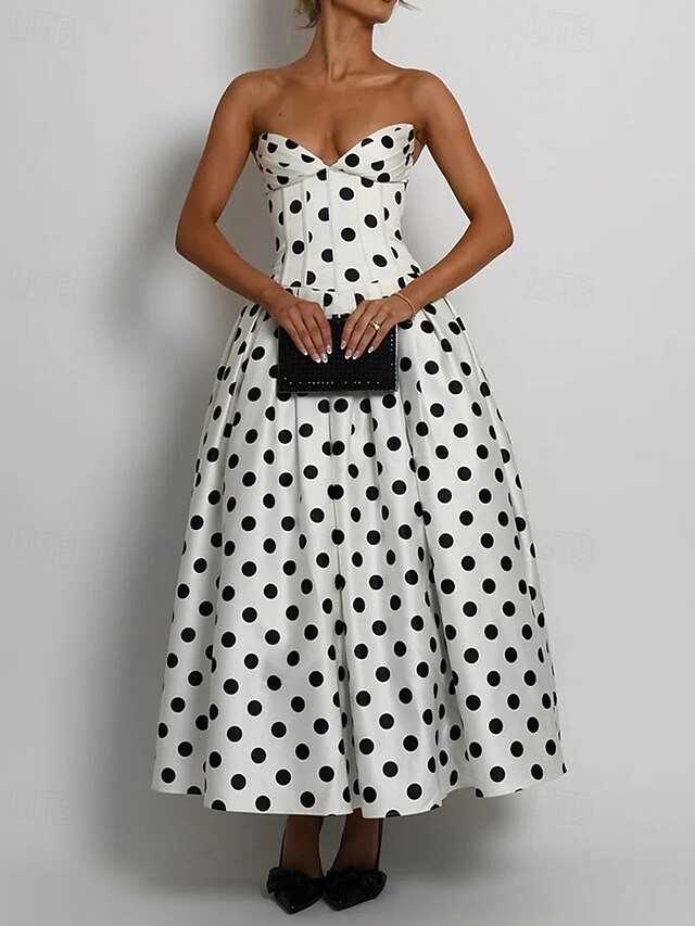 Robe à taille basse corset A-Line Robes de cocktail à pois Robe de ...