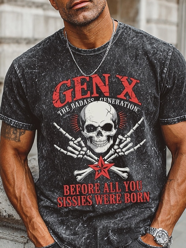Men's Vintage Wash Graphic T-Shirt: Gen X Badass Generation Skull ...