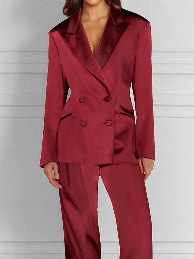 Women's 2 Pieces Suits Formal Wedding Guest Stretch Satin Elegant ...